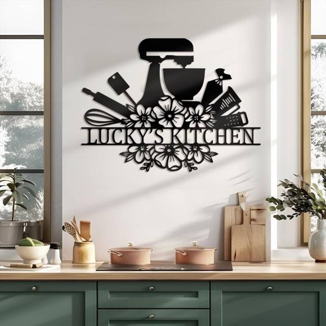 Custom Baking Metal Wall Art, Personalized Baker Name Sign Decoration ...