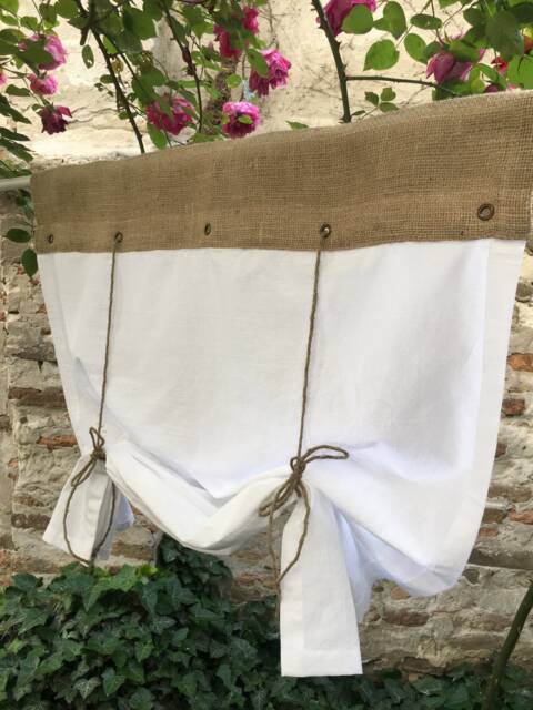 White Or Unbleached Cotton Farmhouse Burlap Curtains Valance Tie Up ...
