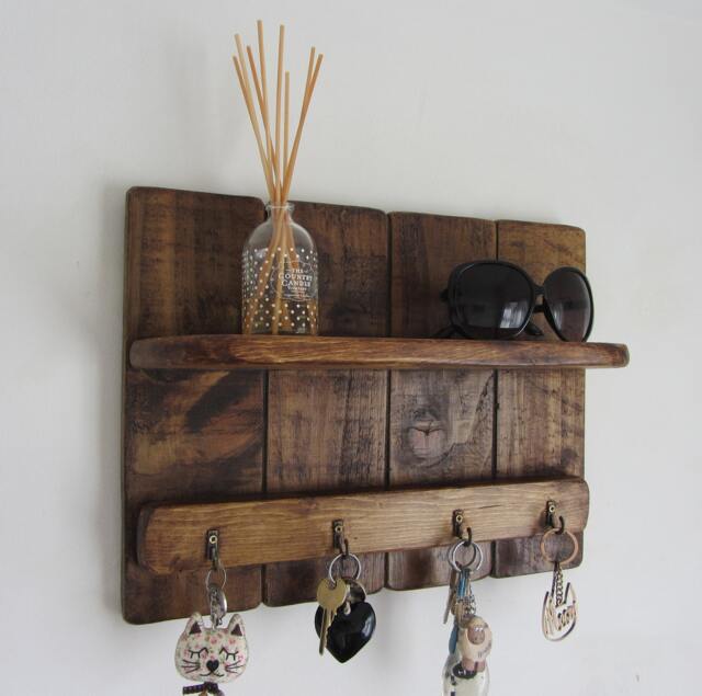 Rustic Reclaimed Wood 4 Hook Key Holder With Shelf 7 Colour Options by ...