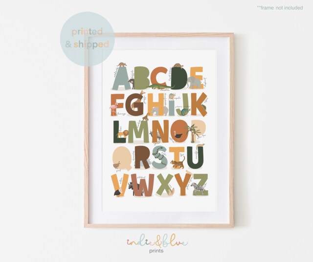 Safari Alphabet Print, Abc Animals Scandi Nursery Decor, Educational ...