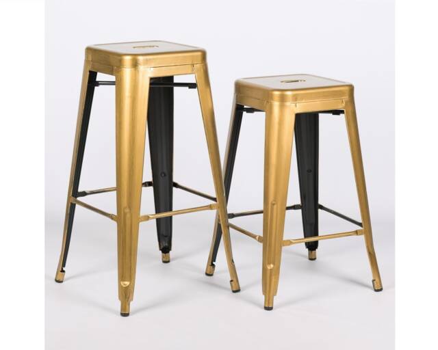 Industrial Loft Style Metal Gold Paint Finish Bar Stool Breakfast by ...