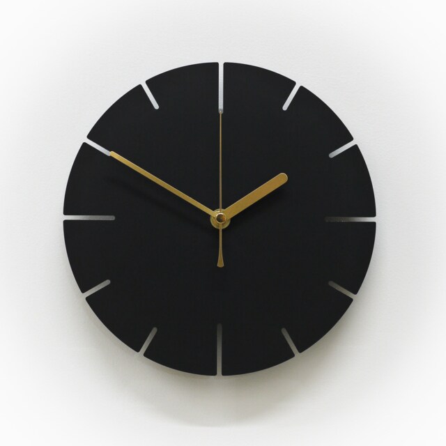 Dial Wall Clock - Black Face With Gold Hands, Minimal Slim Design ...