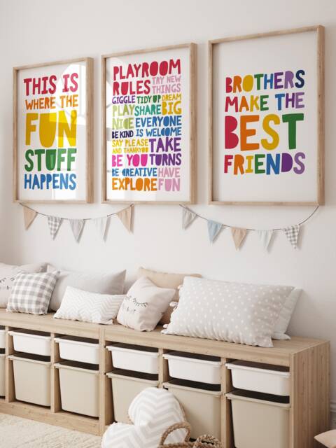 Set Of 3 Playroom Prints, Rules, Brothers Boys Bedroom, Sibling Big Bro ...