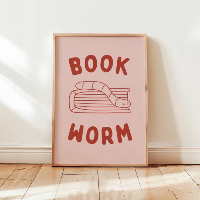 Bookworm Print, Book Hand Drawn Reader Wall Art, Reading Prints, Home ...