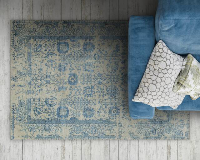 Carpet in Classic Style Vinyl Mat, Blue Rug, Beige PVC Antique Floor ...