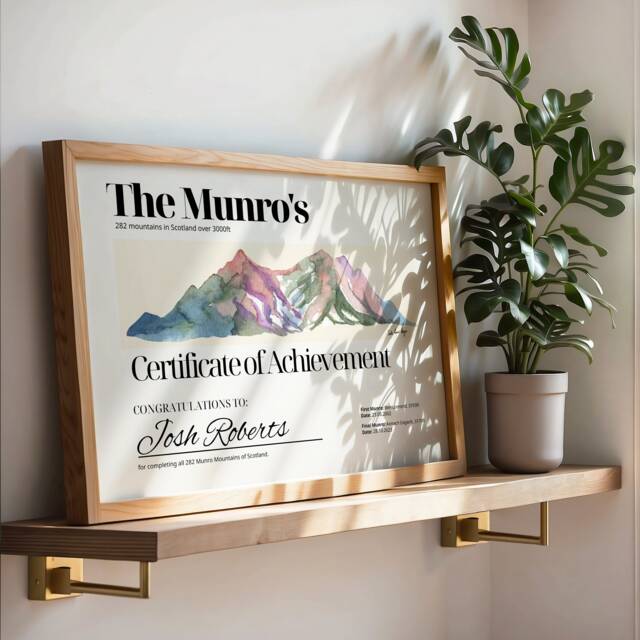 Munro Certificate - Completed 282 Bagging Scotland Mountains Mountain Watercolour Print by Etsy ...