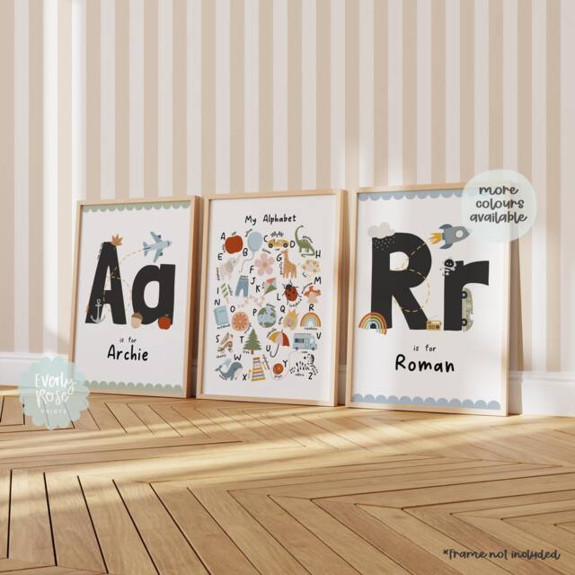 Set Of 3, Personalised, Playroom Prints, Abc Alphabet Poster, Sibling ...