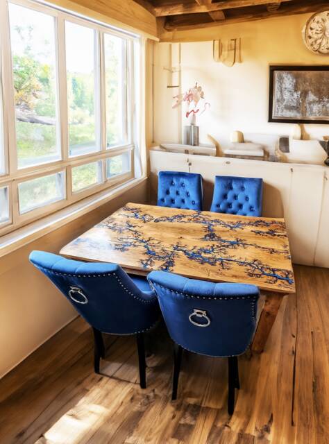 Handmade Unique Solid Oak Lichtenberg Figure Resin Dining Table, Custom Colour, Restaurant Table ...