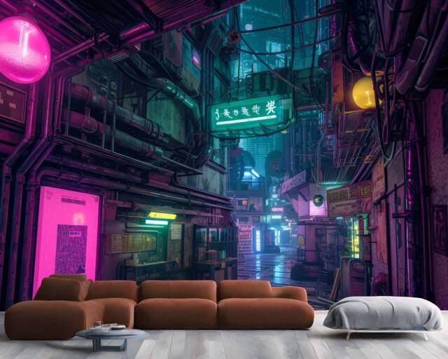 Neon Lights Cyberpunk City Gaming Office Decor Gift, Art Print ...