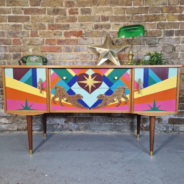Customisable Bespoke Hand Painted Geometric Mid Century Sideboard, Made ...