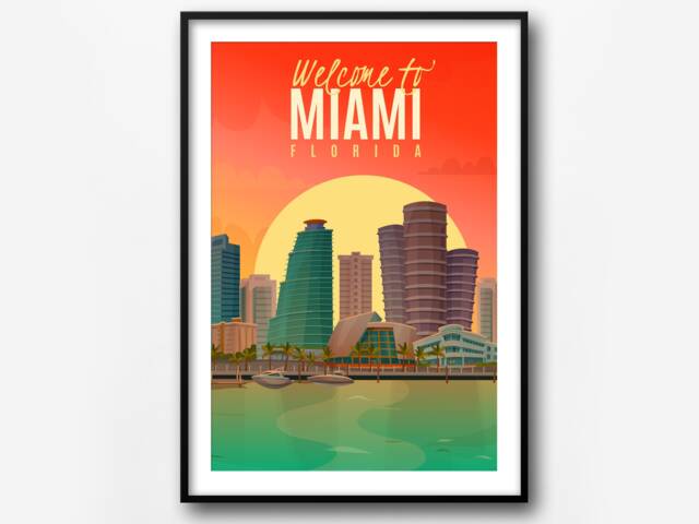 Miami Retro Travel Poster Florida City Art Print by Etsy | ufurnish.com