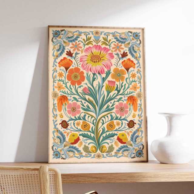 Vintage Mexican Poster, Prints, Decor, Traditional Latin Floral Print ...