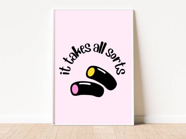 Liquorice Art Print - Liquortice Allsorts It Takes All Sorts Retro Candy Pink Quirky Sweet ...