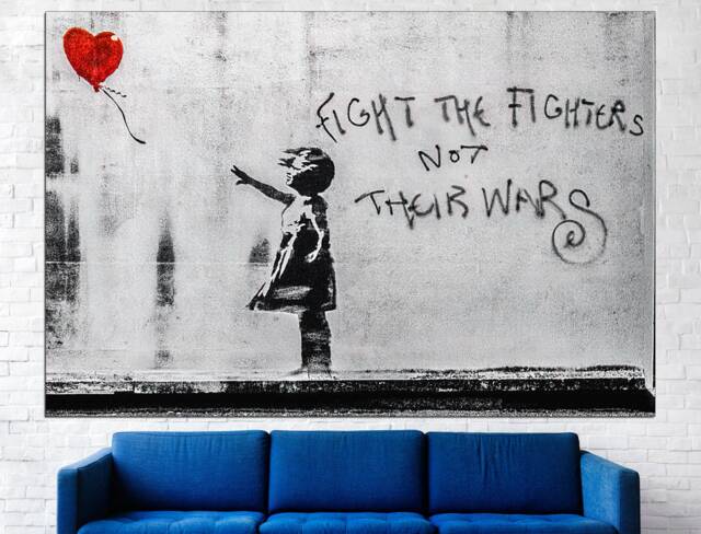 Balloon Girl Urban Wall Art Framed Canvas Graffiti Wall Hanging Modern ...