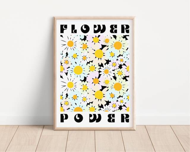 Pastel Flower Power Daisy's Print - Colourful Retro, Groovy Floral ...