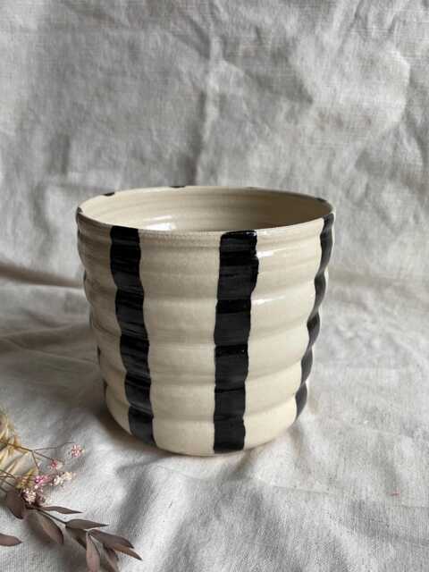 Stripe Bubble Ceramic Planter, Handmade Glazed, Black & White Plant Pot ...