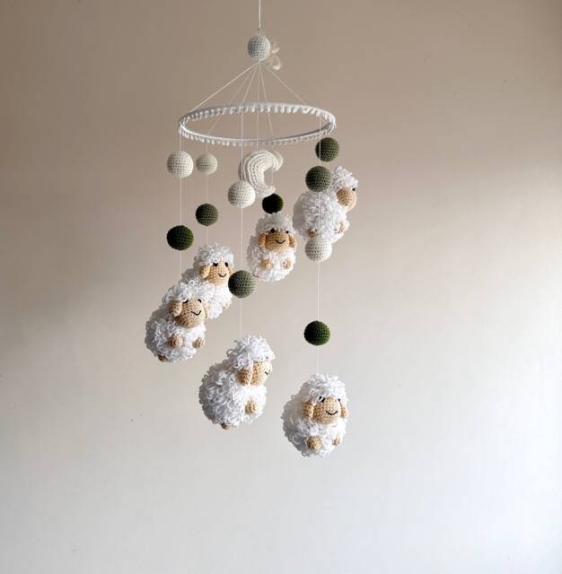 Handmade Fluffy Sheeps Baby Mobile, Crochet Sheep Nursery, Handmade ...