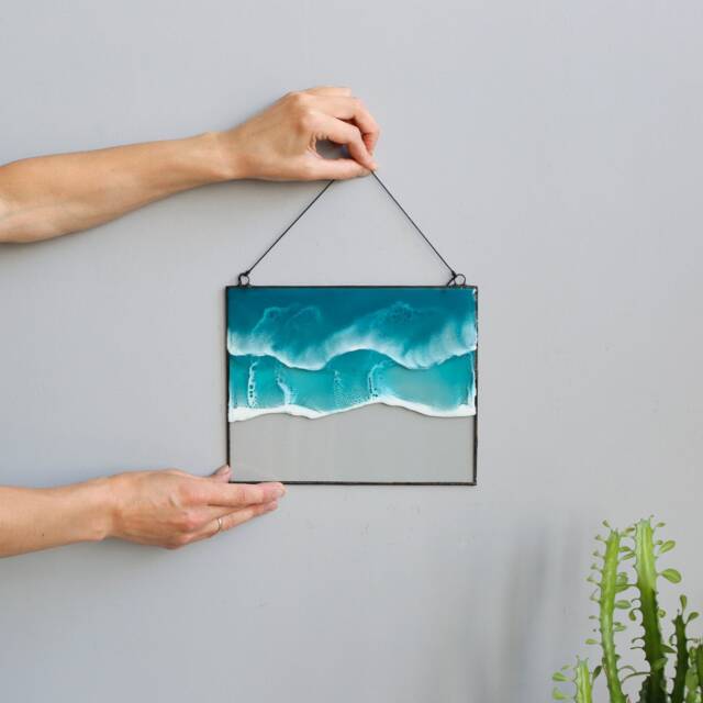 Ocean Resin Art With 2 Wave Painting, Sea Wall Hanging, Rectangular ...