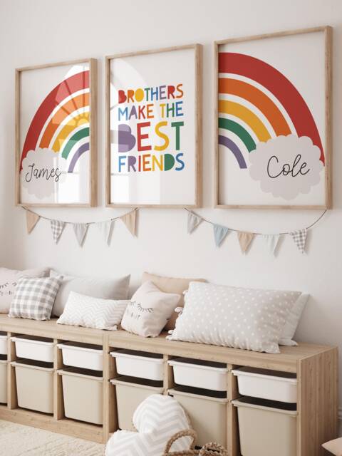 3 Brothers Rainbow Bedroom Prints, Brother Make The Best Friends ...
