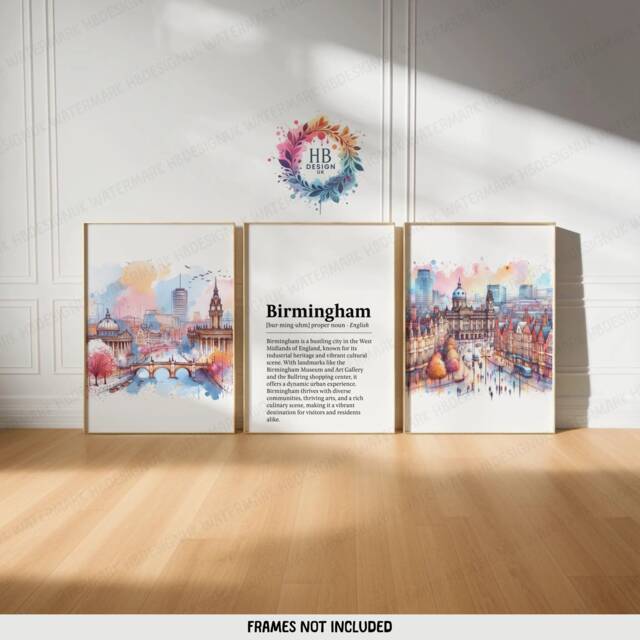 Birmingham Poster Prints - Set Of 3 Posters - England Travel Wall Art ...