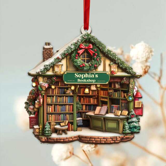 Personalized Christmas Bookstore 3-Layer Wooden Ornament, Bookshop ...