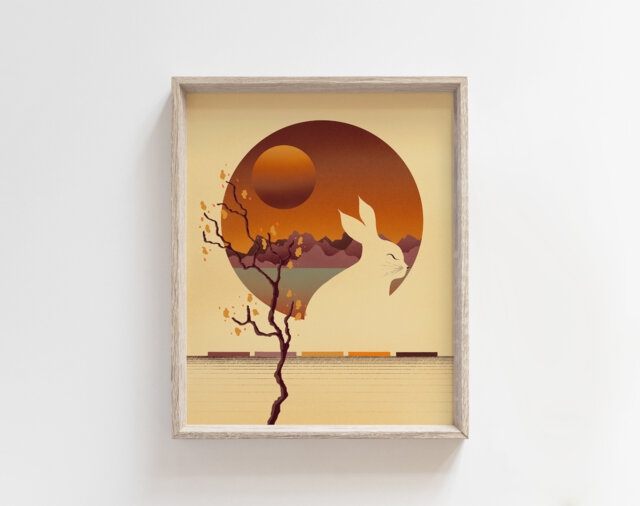 Mid Century Modern Rabbit Landscape Art Print Dreamscape Nature ...