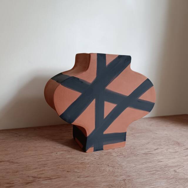 Unique Shaped Terracotta Vase Decorated With Random Black Lines, Modern ...
