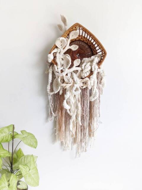 Macrame Woven Handspun Wall Basket, Vintage Basket Wall, Boho Wall Decor, Gallery Art ...