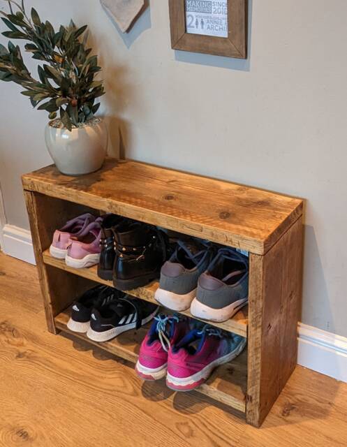Rustic Shoe Bench. Storage Rack . Reclaimed Scaffold Boards Built in ...