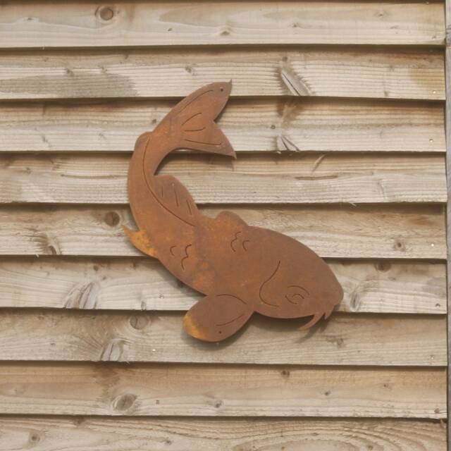 Rusty Metal Koi Carp Wall Mounted Outdoor & Garden Art Gift, Steel ...