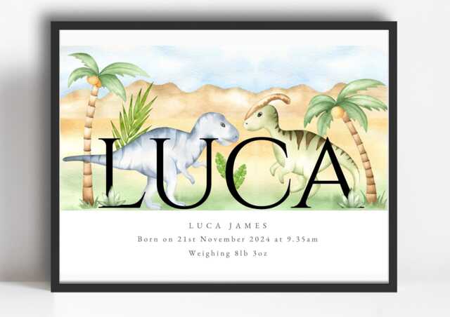 Personalised Dinosaur Print, Name Dinosaur Print, Dinosaurs, Animal ...