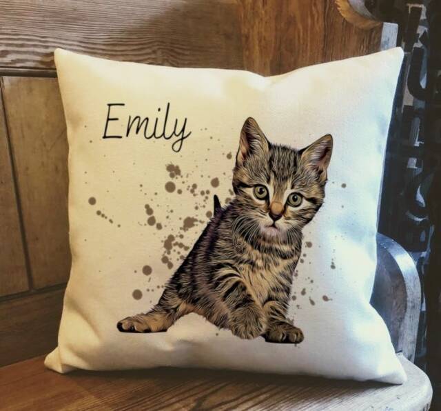 Personalised Tabby Cat Country Canvas Cushion - Customised Kitten Linen ...