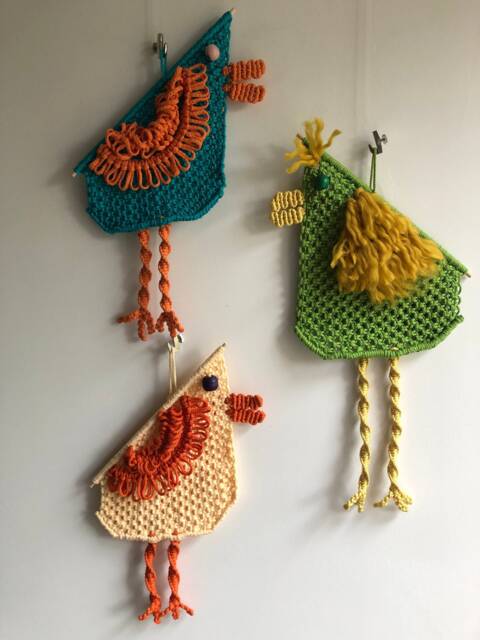 2 Macrame Birds Turquoise & Light Yellow Wall Hanging/Decoration ...