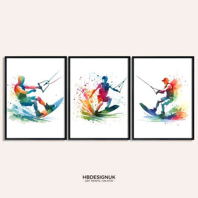 Wakeboarding Poster Print Set - 3 Prints - Wall Art Gifts Wakeboard ...