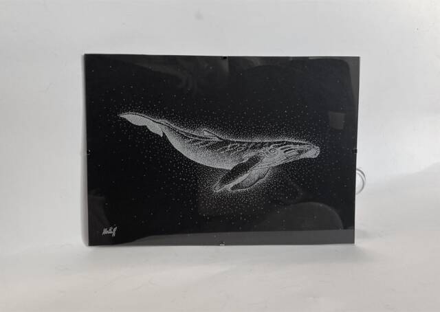 Whale Art - Gifts Humpback Painting Pointillism Ocean Black & White D??cor Glass Engraving by ...