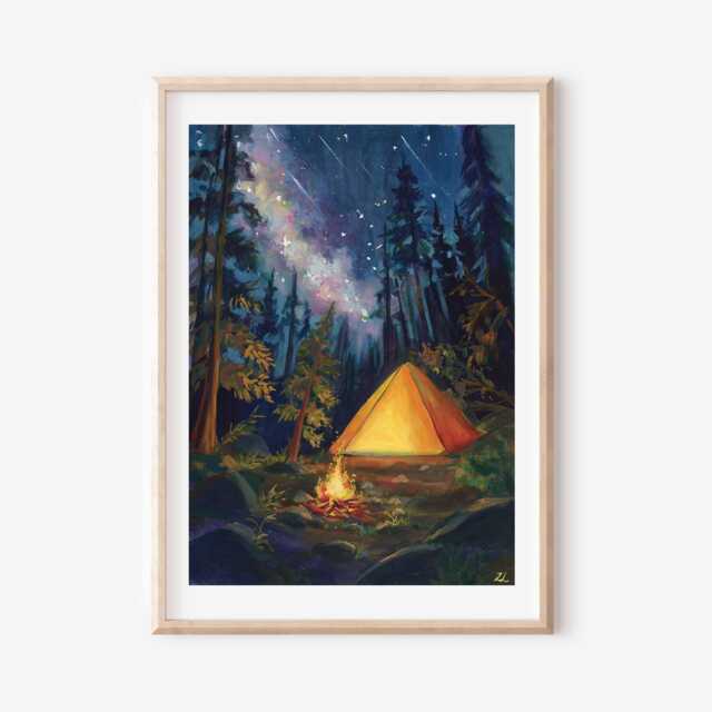 Campfire Art Print -Rustic Camping Landscape Wall Art-Outdoor Nature ...