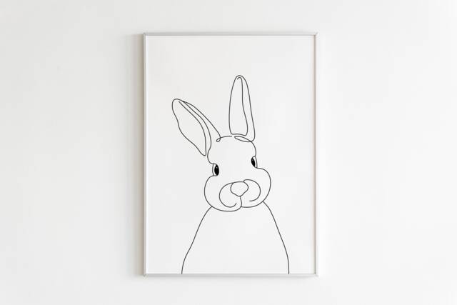 Rabbit Minimal Print One Line Drawing Animal Wall Art/Decor ...