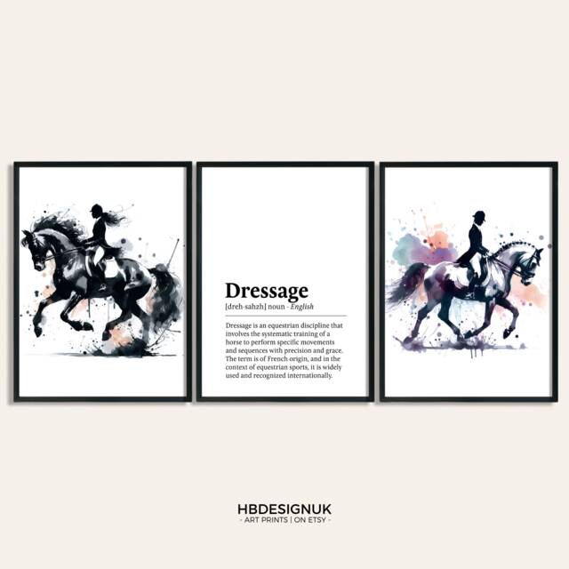 Dressage Print Poster - Set Of 3 Wall Art - Horse Equestrian Posters ...