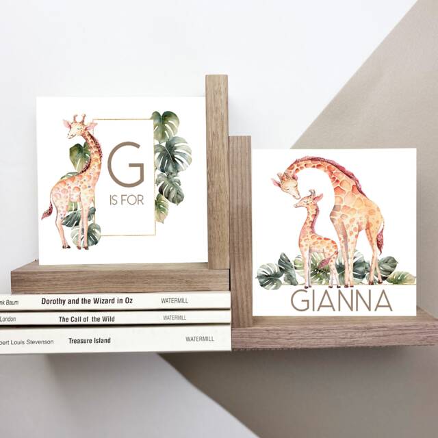 Giraffe Children's Wooden Bookend, Safari Themed Kids Jungle Room ...