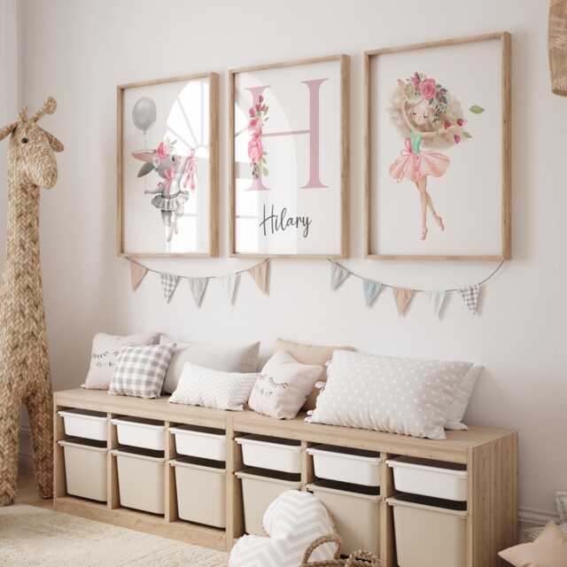 Set Of 3 Personalised Initial Prints, Nursery Wall Art, Of Girls Girl's ...