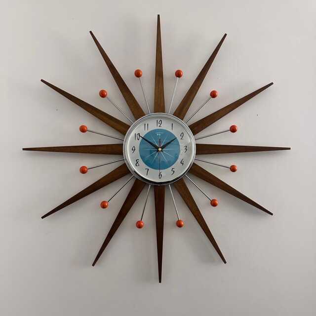 Royale Starburst Wall Clock Mid Century Modern Style Chrome Frame ...