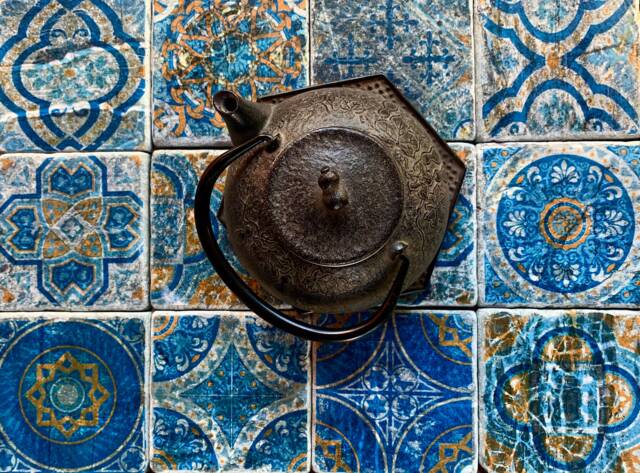 Vintage Blue Tile Table, Turkish Stone Coffee Boho Moroccan Style Side ...