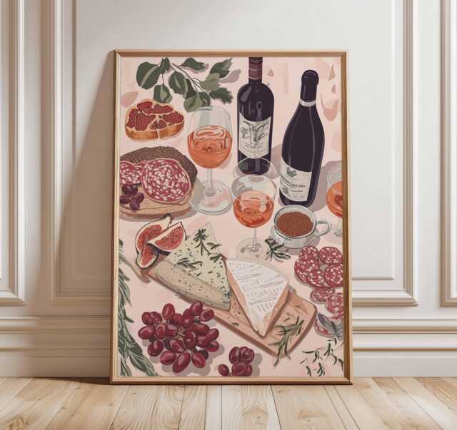 Wine & Cheese Poster, Charcuterie Board Wall Art Print, Red Figs ...