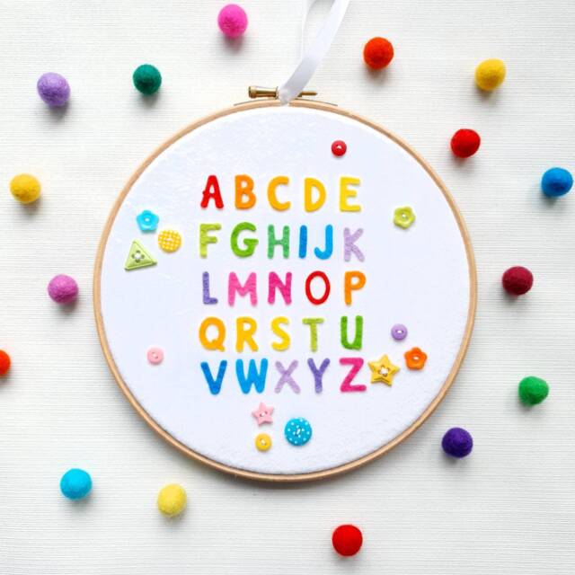 Rainbow Alphabet 8 Inch Hoop Wall Hanging Picture, Felt Letters Frame ...