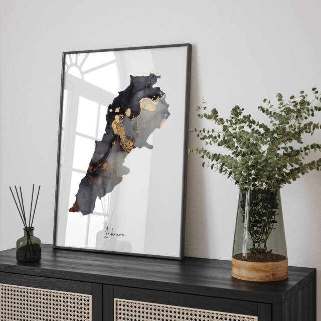 Lebanon Map Black & Gold Wall Art Print [Ev] by Etsy | ufurnish.com