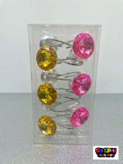 Pink & Gold Crystal Shower Curtain Hooks - Curtains - Bathroom Decor ...