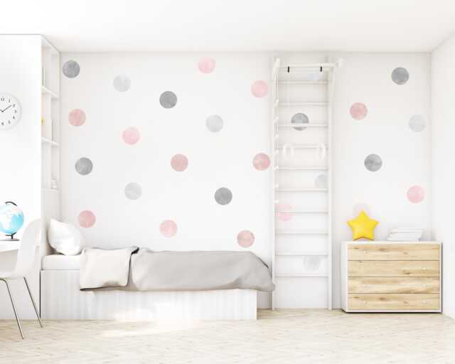Pink & Grey Watercolour Polka Dot Wall Stickers, Spots Decals, Nursery ...