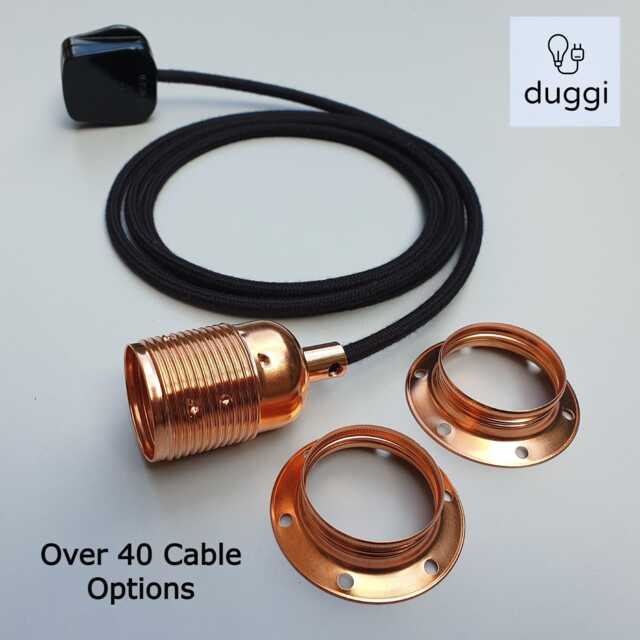 Vintage Copper Plug in Pendant Light - Fabric Cable, Threaded Lamp ...