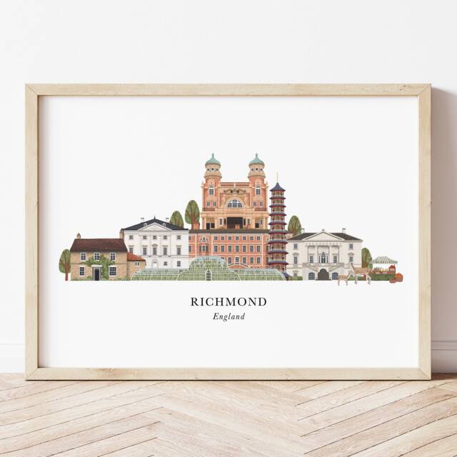 Richmond Skyline Print, Hand Drawn Illustrated Poster, Colourful Wall ...