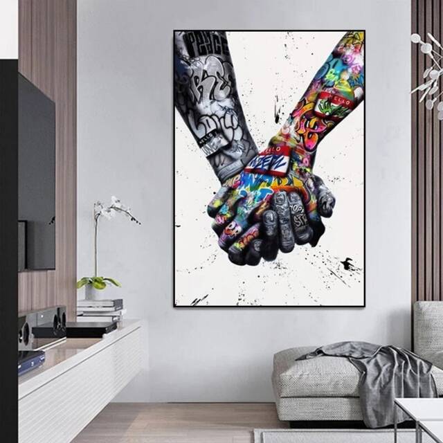 Framed Canvas, Canvas Art, Print, Art Unity Hands, Graffiti, Urban ...